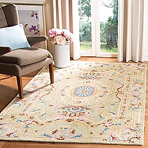 SAFAVIEH Savonnerie Collection Area Rug - 9' x 12', Sage & Blue, Handmade Traditional European Wool, Ideal for High Traffic Areas in Living Room, Bedroom (SAV120W)