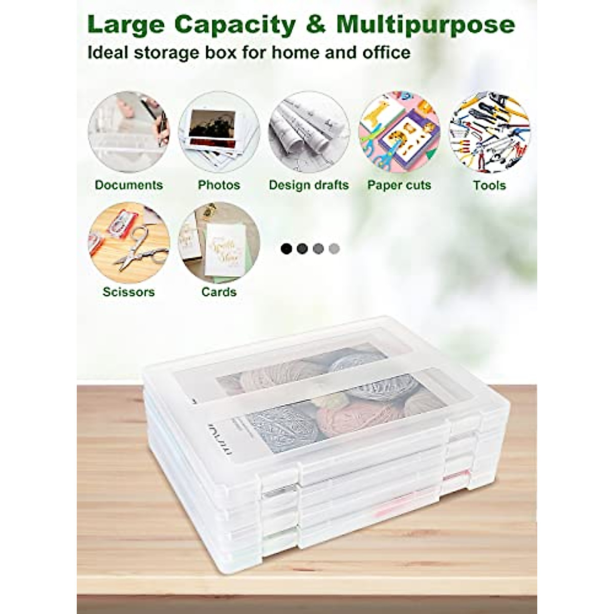 VIXKEXN 2 Pack Portable Project Case for 8.5 x 11 Letter A4 File Paper, Plastic Scrapbook Paper Storage Box, Documents Magazines Protector, Office Supplies File Storage Case ( 12.52 X 9.45 X 0.94