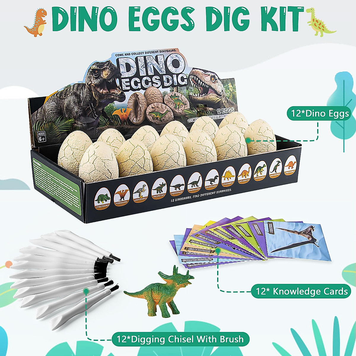 FOJELD Dinosaur Eggs Excavation Kit - 12 Unique Eggs Dinosaur Toy, Science STEM Gifts for Boys Girls Age 6-12