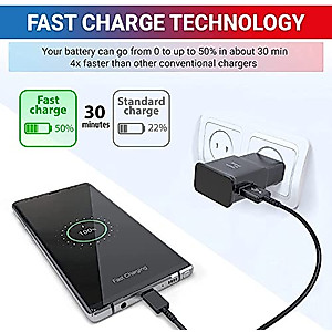 Adaptive Fast Charger Kit with USB Type C Cable 6.6ft Compatible with Samsung Galaxy S8/S9/S10/S10 Plus/S10E/ S20/S20 Plus/S21/S21 Ultra/S22/S22 Plus/S22 Ultra/Note 8/Note 9/Note 10/Note 20 2-Pack