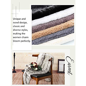 EARENT Women's Faux Fur Shawls and Wraps 1920s Bride Wedding Fur Scarf Bridal Fur Stoles for Brides and Bridesmaids (White+Black)