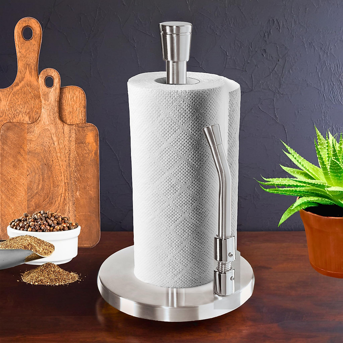 Oggi Stainless Steel Tension Arm Paper Towel Holder, Silver