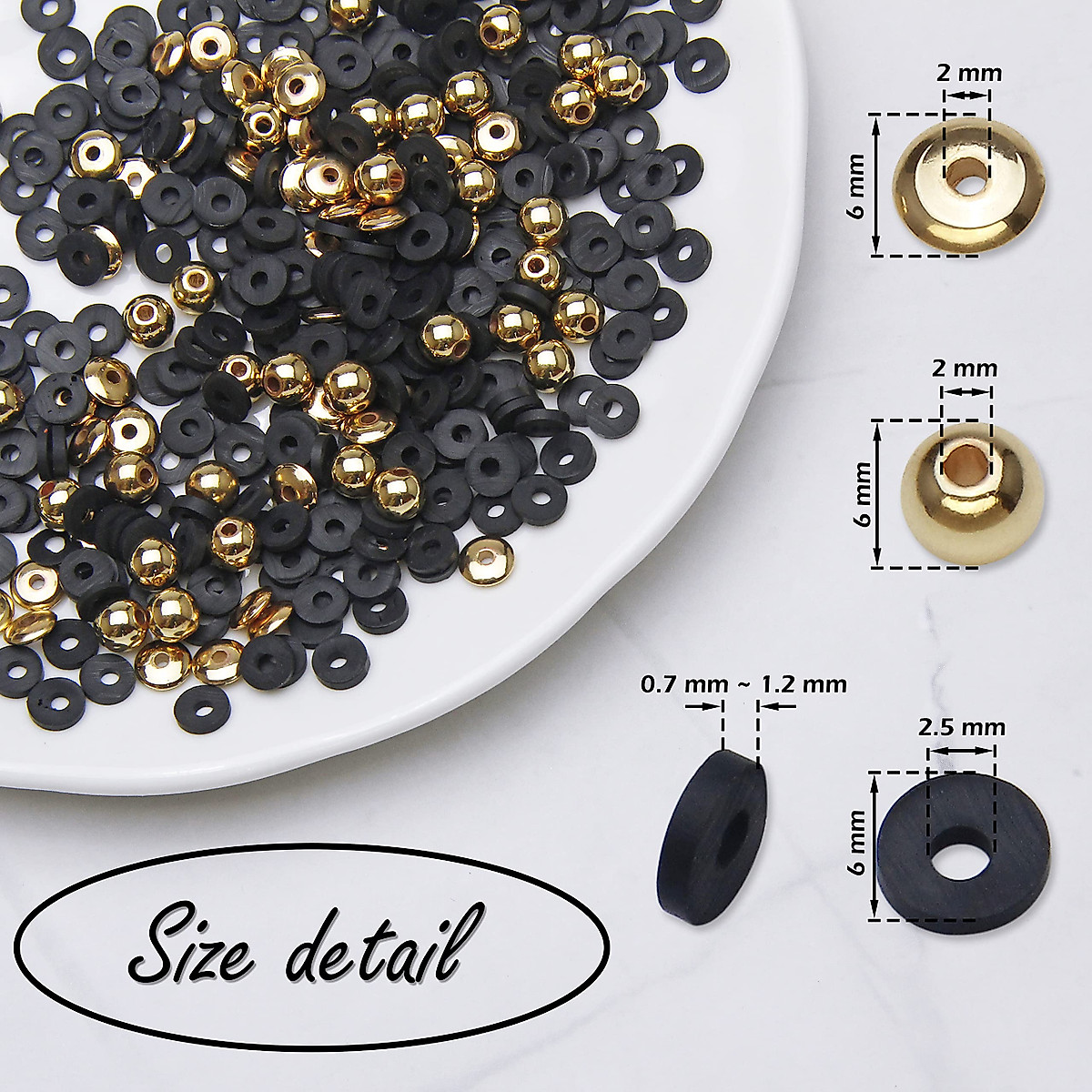 BOCAR 6mm 10 Strands Clay Beads Kit Vinyl Flat Handmade Polymer Clay Beads with 2 Strands Alloy Beads Spacer for Jewelry Making Necklace Bracelet Earrings Finding (CB-001-mix 3)