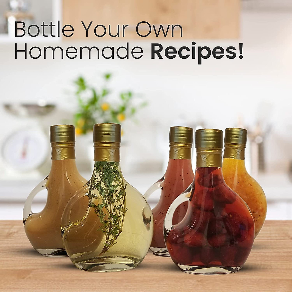 Cornaby's Clear Glass European Styled Bottles - Set of 3, 8oz w/Lid & Gold Seal | Perfect for Gourmet Gift Giving, Salad Dressings, Homemade Juice storage, Oil Cruet, Syrup Dispenser, DIY Project