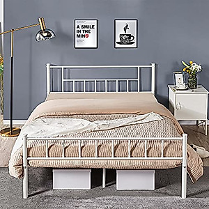 Yaheetech 13 inch Queen Size Metal Bed Frame with Headboard and Footboard Platform Bed Frame with Storage No Box Spring Needed Mattress Foundation for Adults White