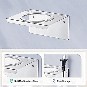 Hair Dryer Holder Wall Mounted, Hair Tool Organizer for Blow Dryer Holder Stainless Steel, Bathroom Hairdryer Holder, Adhesive Hair Dryer Organizer Storage, Hair Dryer Hanger for Vanity Barber Shops