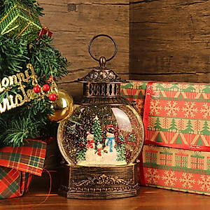 Wondise Lighted Christamas Snow Globe Lantern with Timer, 11.2 Inch USB Plug-in & Battery Operated Spinning Water Glitters Lighted Singing Snow Globe(Snowman)