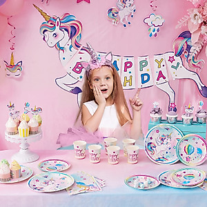 WERNNSAI Unicorn Party Plates and Napkins - Rainbow Unicorn Party Supplies for Girls Disposable Dinner Dessert Plates Napkins Tableware Set Serves 16 Guests 48 PCS