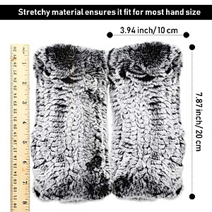 Fingerless Fur Gloves Smooth Faux Rabbit Furry Gloves Winter Warm Knitted Gloves for Women Girls (Frost Black)