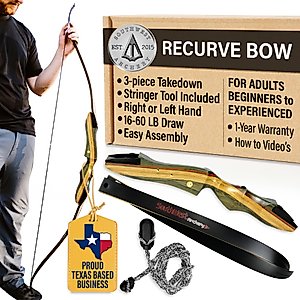 Spyder Takedown Recurve Bow - Hunting & Target Bow - Fast, Accurate, Versatile - Handcrafted Riser - Fiber Glass Maple Limbs - 62" Right Hand, 45lb with Stringer Tool