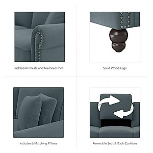 Bush Furniture Coventry U Shaped Sectional Couch, 113W, Turkish Blue Herringbone