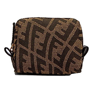 FENDI FF Vertigo Brown Coated Canvas Small Beauty Pouch 8N0179