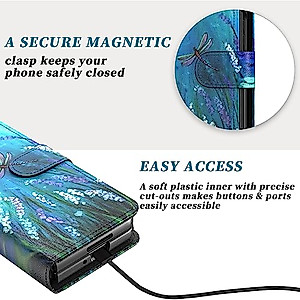 Singolas for Samsung Z Fold 5 Case, Samsung Z Fold 5 Wallet Case Card Holder Slots Cover Leather Flip Samsung Galaxy Z Fold 5 Case Protective Cover for Galaxy Z Fold 5 Case with Strap, Dragonfly