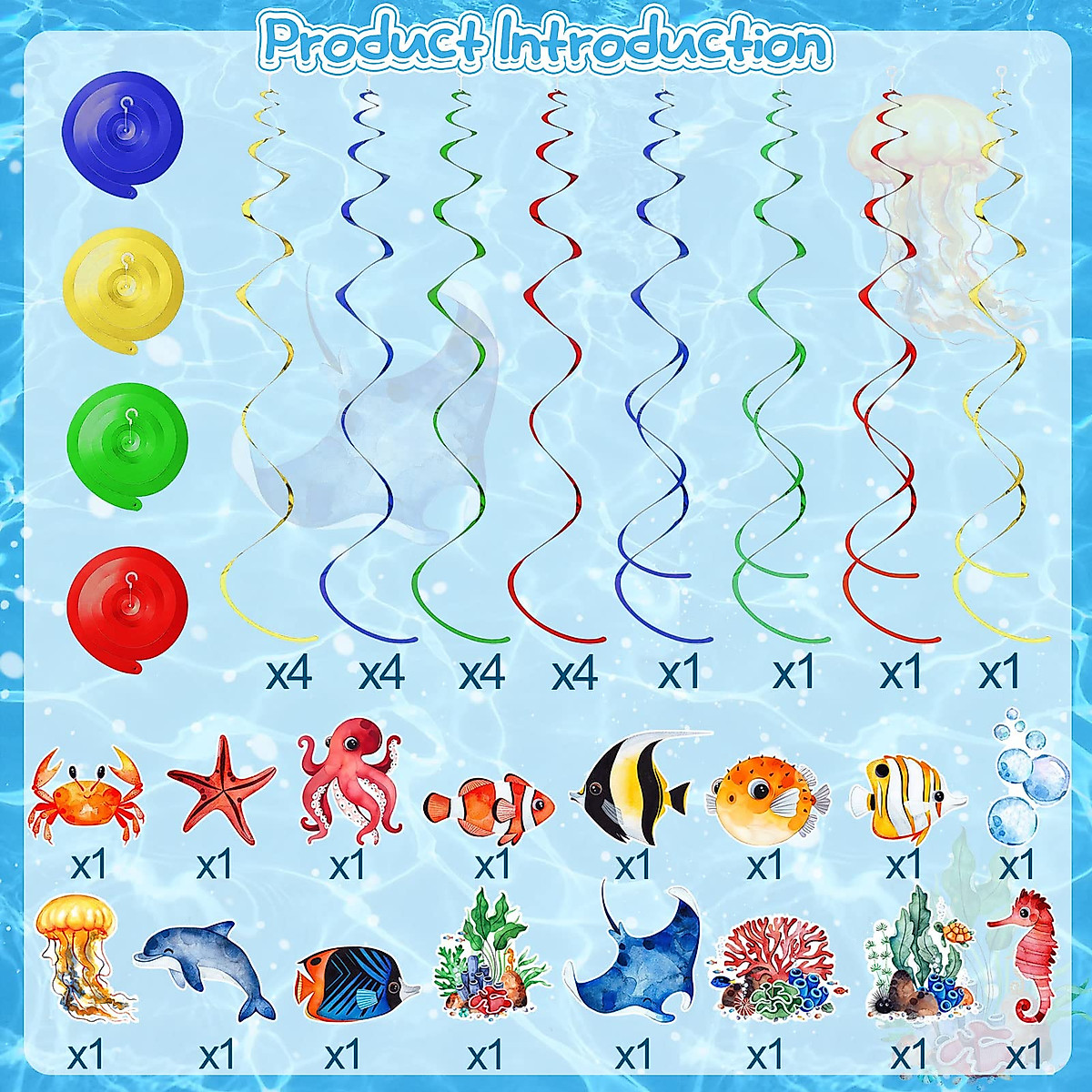 36Pcs Sea Animals Tropical Fish Hanging Swirl Under The Sea Party Birthday Decor Ocean Themed Party Swirls Streamers Supplies for Boys Girls Kids Mermaid Creatures Baby Shower Decorations