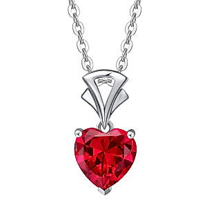 14K Solid White Gold Ruby Pendant with Sterling Silver Chain Mothers Day Gifts for Mom 8x8mm Heart Shape Solitaire July Birthstone Necklaces Fine Jewellery Anniversary Birthday Gifts for Women