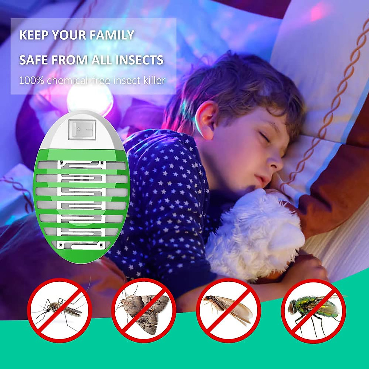 Bug Zapper Indoor(4 Packs) ，Electronic Fly Trap Insect Killer, Mosquitoes Killer Mosquito Zapper with Blue Lights for Living Room, Home, Kitchen, Bedroom, Baby Room, Office