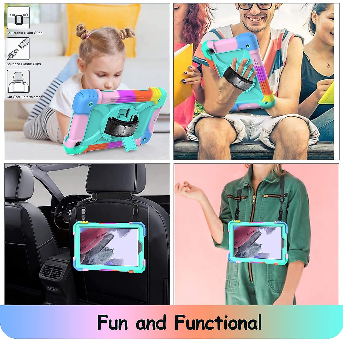 LTROP Samsung Galaxy Tab A7 Lite Case,Galaxy Tab A7 Lite Case for Kids,3-Layer Shockproof Cover Case with Swivel Stand/Hand Strap for Samsung Galaxy Tab A7 Lite 2021 8.7 Inch (SM-T225/T220), Aqua Teal