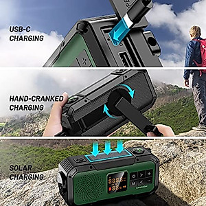 Emergency Radio Waterproof Bluetooth Speaker,WB Weather Radio NOAA Alert, Digital Portable AM FM Small Radio, Hand Crank Solar Survival Radio with 2000mAH Cell Phone Charger, Flashlight, Storm Radio