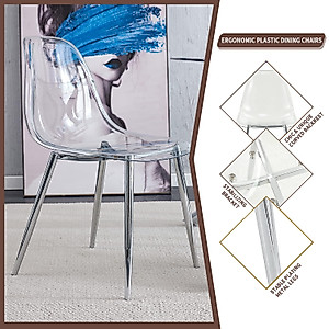 Baysitone Clear Dining Chairs Set of 4, Modern Kitchen Chairs with Transparent Seat, Acrylic Accent Side Chairs with Metal Legs for Dining Room, Kitchen, Living Room with Silver