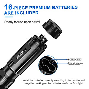 WdtPro 4 Pack LED Flashlights, Bright Flashlight with 16 AAA Batteries, Super Long Battery Life, Single Mode, High Lumens, EDC Flash Lights for Emergencies, Hurricane Supplies, Camping
