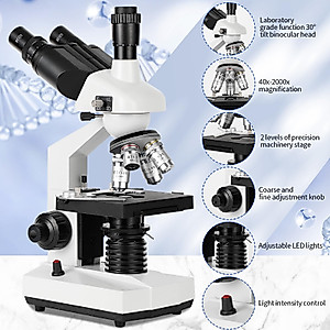 Compound trinocular Microscope, 40X-5000X Magnification, Research Grade trinocular Compound Laboratory Microscope, high Resolution Optics, Suitable for Laboratory, School, Clinical…
