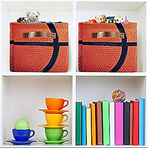 AUUXVA Basketball Football Storage Basket Bins Large Fabric Toys Storage Cube Box with Handles Collapsible Closet Shelf Cloth Organizer Basket Decorative for Shelves Kids Nursery Bedroom Bathroom