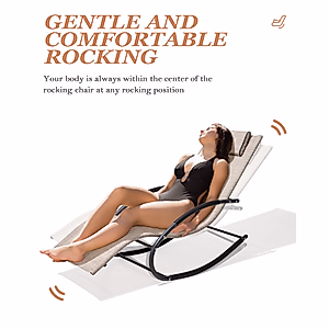 Crestlive Products Patio Rocking Chair Curved Rocker Chaise Lounge Chair with Pillow for Beach Yard Pool Outdoor Indoor, Gray Steel Frame (Beige)