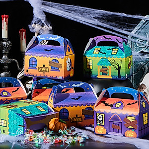 JOYIN 24 PCs 3D Halloween House Cardboard Treat Boxes (6"x6"x3.5") Trick or Treat Candy Boxes Cookies Goodie Bags for Halloween Party Favor Supplies