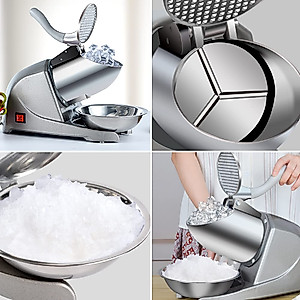 Greatrue Snow Cone Machine 380w Shaved Ice Machine 3 Blades Ice Shaver 280lbs/hr Electric Ice Crusher Prevent Splash Snow Cone Maker for Home and Commercial with Ice Pick