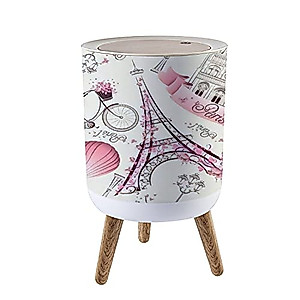 LGCZNWDFHTZ Small Trash Can with Lid for Bathroom Kitchen Office Diaper Paris Symbols Seamless Romantic Travel Paris Bedroom Garbage Trash Bin Dog Proof Waste Basket Cute Decorative, 8.66x14.3inch