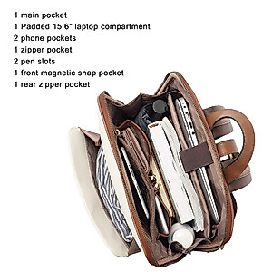 CLUCI Leather 15.6 inch Laptop Backpack Purse for Women Stylish Laptop Bag Work Computer Backpack College Bookbag Off-white with brown