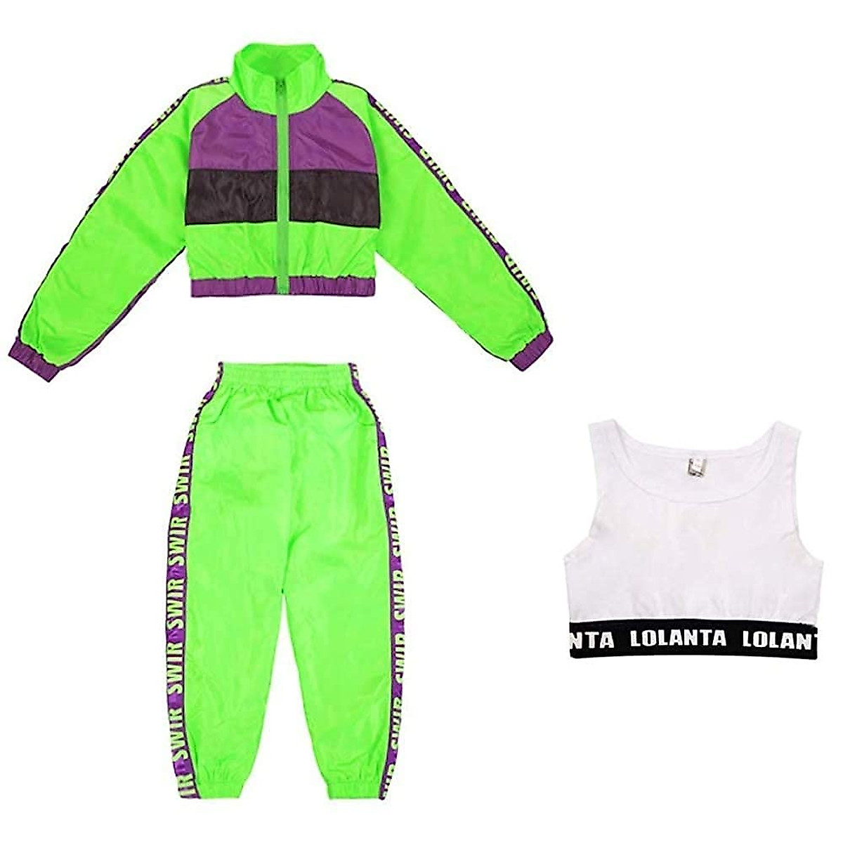 LOLANTA Girls Dance Clothing Set, Hip Hop Modern Jazz Team Performance Costume, Girls Dance Wear Sets (Green, 5-6)