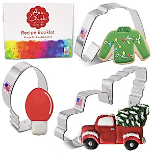 Christmas Trends Cookie Cutters 3-Pc. Set Made in the USA by Ann Clark, Vintage Truck with Tree, Lightbulb, Ugly Sweater
