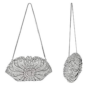 MOSSMON Formal 3D Flower Rhinestone Crystal Clutch Evening Wedding Bag For Women