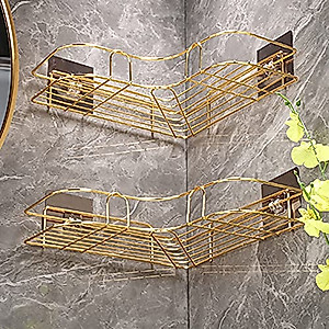 YZPFSD 2-Pack Shower Caddy Shelf, Suction Tray, Steel Storage Organizer for Bathroom,Kitchen,Laundry - Razor,Shampoo Holder Organizer,No Drilling Adhesive Only for 90 Degrees Right Angle,Gold