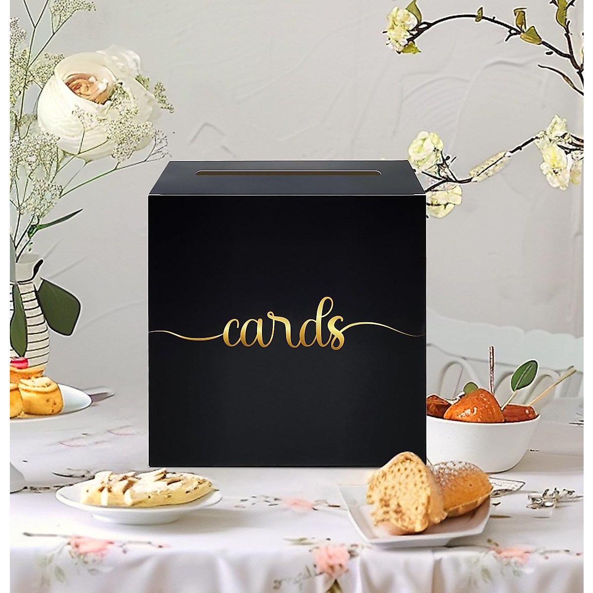 SietDESEO Black and Gold Card Box for Party Envelope Box Money Card Box Gift Card Box Holder for Wedding Reception Baby Shower Birthday Card Box