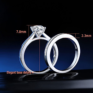 SHELOVES Sterling Silver Engagement Rings Wedding Band Set Soliraire Round CZ Cubic Zirconia Sz 7