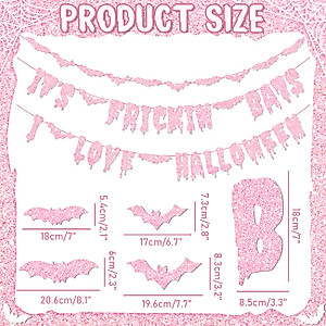 Pink Halloween Decorations It's Frickin Bats I Love Banner Halloween Bats Hanging Garland Bunting Halloween Fireplace Mantle Glitter Pink Bats for Pink Halloween Party Decorations