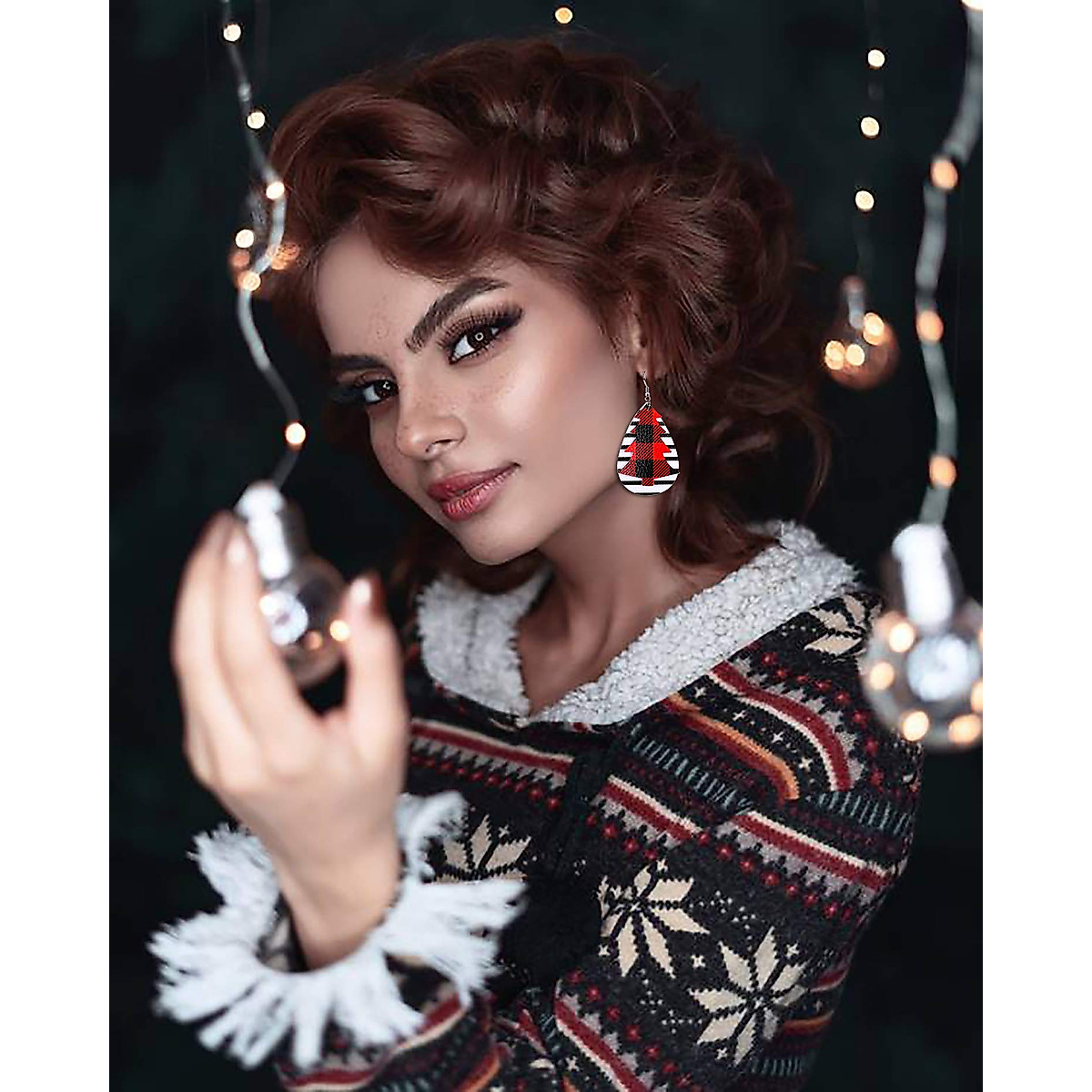 Leather Earrings for Women Christmas Xmas Earrings Teardrop Dangle Lightweight Faux Leather Earrings Holiday Earrings for Christmas New Year Party Decorations Supplies