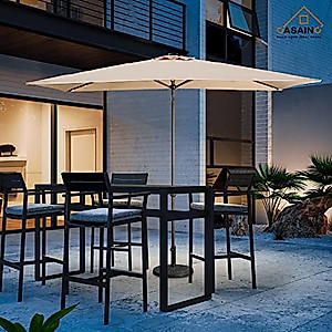 CASAINC 6.5 X10 FT Solar LED Rectangular Patio Umbrella Market Table Umbrella Outdoor Aluminium Umbrella with Push Button Tilt and Crank for Garden Lawn Deck Backyard Pool-Beige