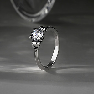 Jeulia Gothic Black Skull Rings Sterling Silver Round Cut Diamond Punk Rings Band Halloween Jewelry for Women Teen Girls CZ Solitare Engagement with Gift Box (Two Skull, 5.5)