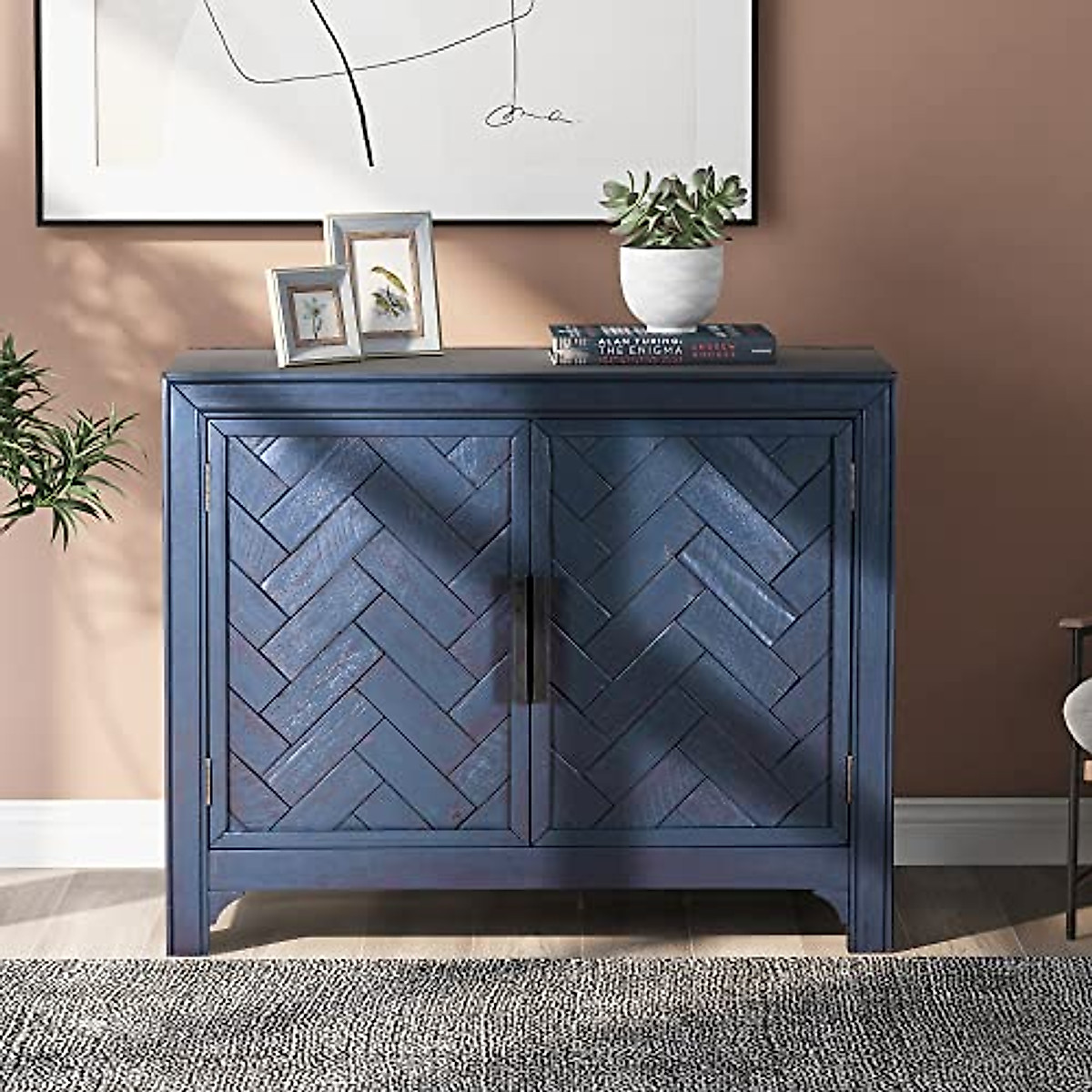 XD Designs Wood Console Table Sofa with 2 Adjustable Shelf, Modern Sideboard Buffet Storage Cabinet, Accent Cabinet for Entryway/Kitchen Dining Room/Living Room (Antique Blue-A) Blue-5)