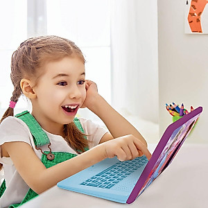 Lexibook Disney Frozen 2 - Educational and Bilingual Laptop Spanish/English - Girls Toy with 124 Activities to Learn, Play Games and Music with Elsa & Anna - Blue/Purple, JC598FZi2