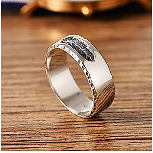 Vintage Real 925 Sterling Silver Feather Band Ring Jewelry for Men Women Size 8.5