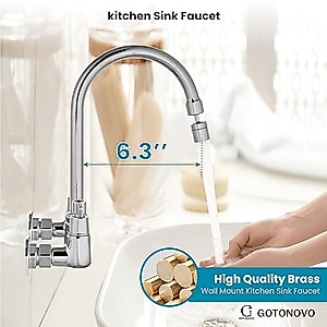 gotonovo Polish Chrome 8 Inch Center Wall Mount 360 Degree Swivel Spout Double Handles Kitchen Sink Faucet Kitchen Commercial Sink Utility Laundry Sink Mixer Tap