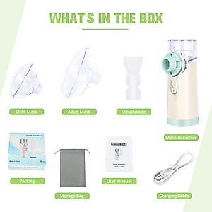 MTYLUIG Portable Nebulizer Machine for Adults and Kids, Handheld Mesh Nebulizer of Cool Mist for Breathing Problems, Used at Home Office Travel