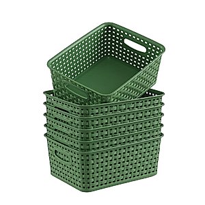 Taysisiter Plastic Woven Storage Baskets, Plastic Storage Baskets for Organizing, Deep Green, 6 Packs
