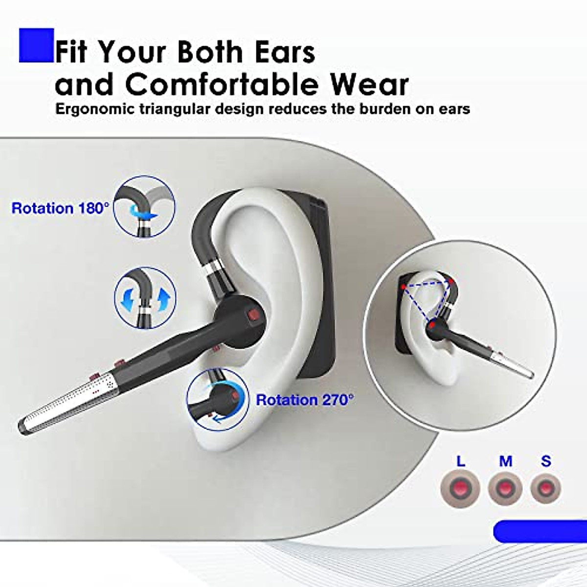 HonShoop Bluetooth Headset CVC8.0 Dual Mic Noise Cancelling, V5.0 Bluetooth Earpiece Earbud 14 Hrs HD Talktime Hands-Free Earphones for Driver Trucker Business Office (Black)