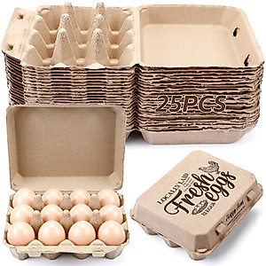 Zhanmai 25 Pcs Natural Paper Pulp Egg Cartons Blank Bulk Square Chicken Egg Cartons 12 Count Dozen Vintage Classical 3 x 4 Style Cardboard Egg Tray for Family Farm Market Storing