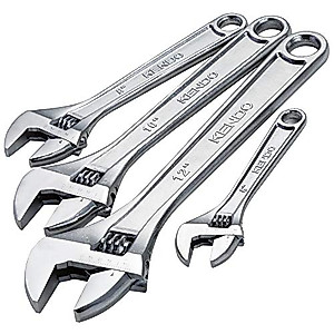 Kendo 4pcs Heavy Duty Adjustable Wrench Set - 6", 8", 10" & 12" Wrench - Drop Forged Heat Treated Chrome Vanadium Steel - Roll-up Storage Pouch Included